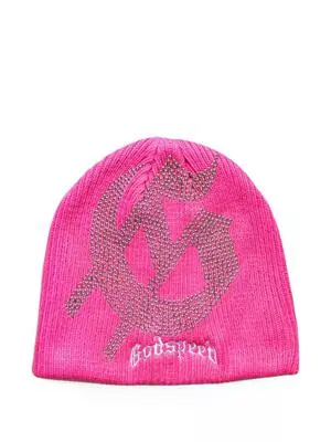 GODSPEED Studded Embroidered Beanie Hat - Pink
