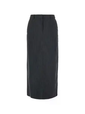 DUNST Pinstripe-pattern Slit Maxi Skirt - Grey
