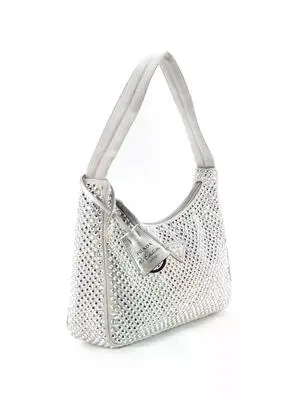 Prada Re-edition 2000 Crystal Embellished Satin Mini Hobo Bag - Grey