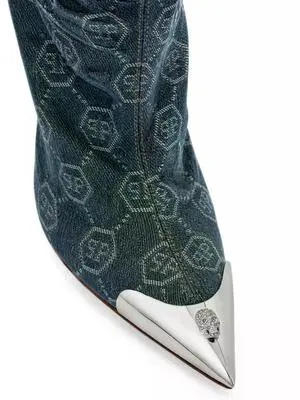 Philipp Plein Denim Boots Hi-heels Overknees Jacquard