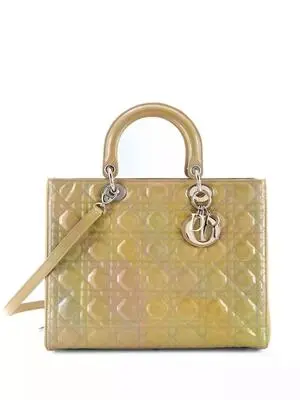 Dior Vintage Lady Bag Cannage Quilt Patent Large Satchel - Yellow