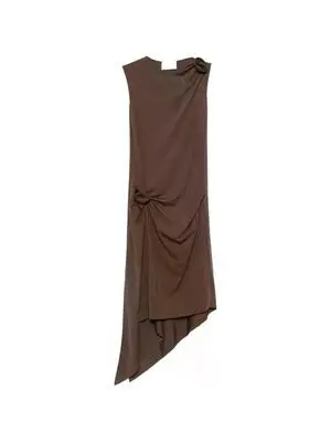 Coperni Flower-detail Asymmetric Midi Dress - Brown