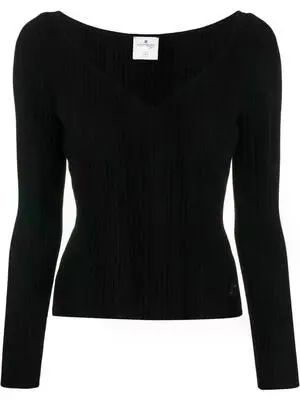 COURREGES V-neck Ribbed Jumper - Black