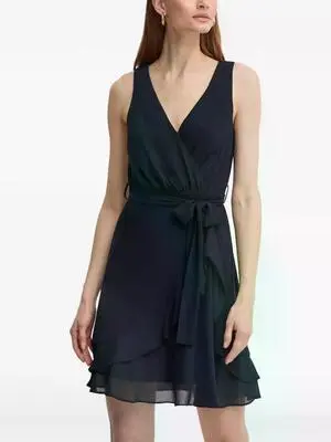 MORGAN Ruffled-hem V-neck Mini Dress - Blue