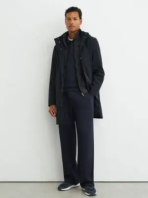 REISS Hybrid Gilet-insert Overcoat With Hood - Navy