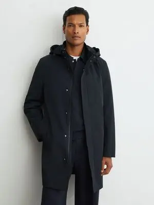 REISS Hybrid Gilet-insert Overcoat With Hood - Navy