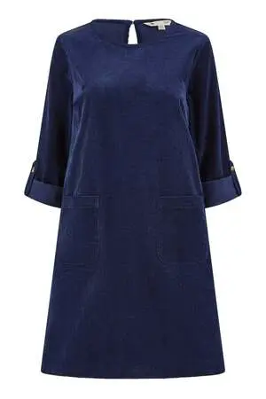 YUMI Navy Cord Tunic Dress With Sleeves And Pockets - Blue