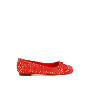 RAG & CO Apollon Bow Detail Foil Print Suede Ballerinas In By - Red
