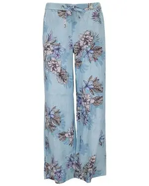 LORDS OF HARLECH Lillian Exotic Floral Teal Wide-leg Pant - Blue