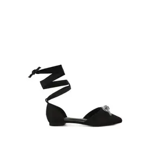 RAG & CO Simina Rhinestone Detail Bow Flat Sandals In By - Black