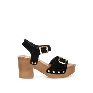 RAG & CO Lhasa Real Suede Leather Clog Sandals In By - Black