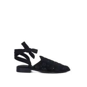 RAG & CO Mande Embroidered Velvet Mules In By - Black