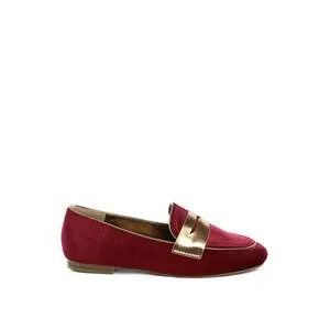 RAG & CO Malta Penny Strap Velvet Loafers In Burgundy By - Red