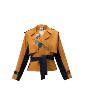 RONDOOZ Tulia Hand Painted Cotton Trench Coat With Hand Applied Embellisht