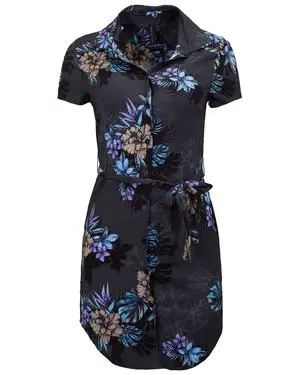 LORDS OF HARLECH Crystal Exotic Floral Shirt Dress - Black