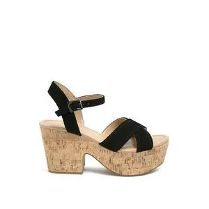 RAG & CO Ulla High Heeled Block Sandal In By - Black