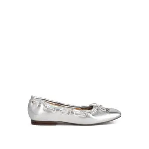 RAG & CO Marlow Metallic Eyelet Detail Bow Ballerinas In By - Silver