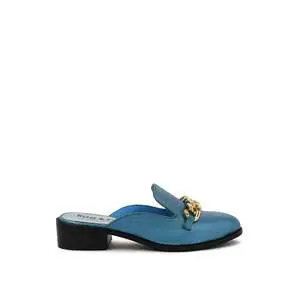 RAG & CO Aksa Chain Embellished Metallic Leather Mules In By - Blue