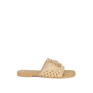 RAG & CO Neutrals Cedar Handwoven Natural Latte Tassel Flats In Latte By - Black