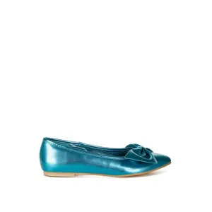RAG & CO Bromelia Metallic Pleather Bow Ballerinas In By - Blue