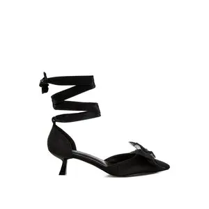 RAG & CO Cadell Bow Detail Satin Sandals In By - Black