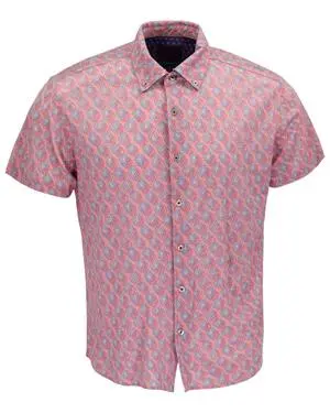 LORDS OF HARLECH Tobias Mud Geo Coral Merino Wool Shirt
