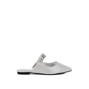 RAG & CO Magnum Diamante Strap Glitter Mules In By - Silver