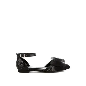 RAG & CO Clarice Sheer Bow Detail Glitter Flat Sandals In By