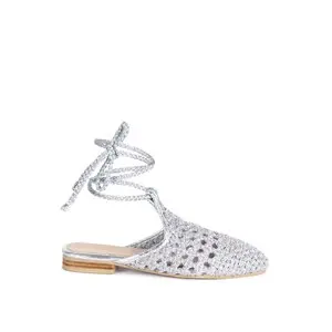 RAG & CO Bartsi Handwoven Tie Up Flat Mules By - Silver