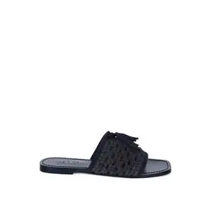 RAG & CO Cedar Handwoven Natural Tassel Flats In By - Black