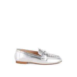 RAG & CO Estafa Horsebit & Studs Metallic Pleather Loafers In By - Silver