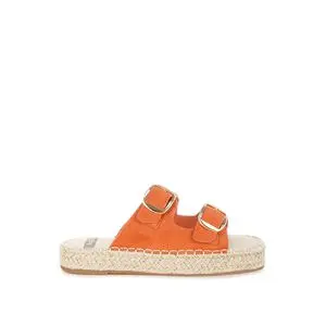 RAG & CO Kuopa Genuine Soft Leather Espadrille Flatform Sandals In Tan By - Orange