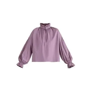 PAISIE Ruffle Neck Lyocell Blouse With Smocked Cuffs In Lilac - Purple