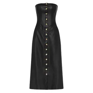 ZETAYE Liberty Faux Leather Strapless Dress - Black