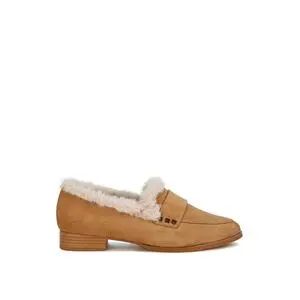 RAG & CO Neutrals Allie Fur Trim Genuine Suede Loafers In By - Beige