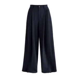 PAISIE High Waisted Wide Leg Tailored Trousers With Pleated Side Panels In Navy - Blue