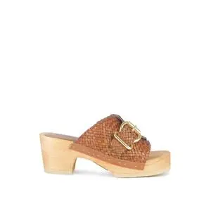 RAG & CO Yoruba Braided Leather Buckled Slide Clogs In Tan By - Brown