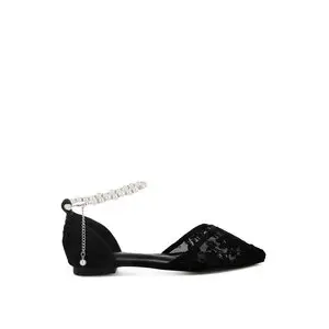 RAG & CO Shrami Pearl & Rhinestone Strap Flat Sandals In By - Black