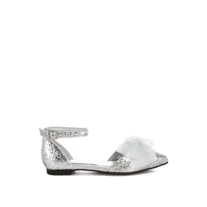 RAG & CO Clarice Sheer Bow Detail Glitter Flat Sandals In By