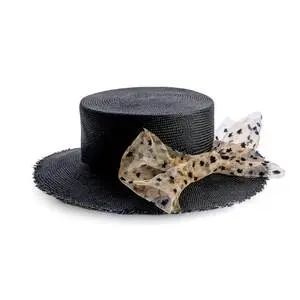 SIBI HATS Neutrals / Linda Nera Visca Straw Hat With Floral Bow - Black