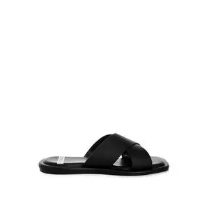 RAG & CO Shosa Genuine Leather Criss-cross Flats In By - Black