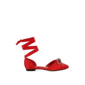 RAG & CO Simina Rhinestone Detail Bow Flat Sandals In By - Red