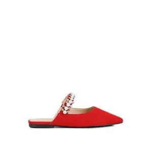 RAG & CO Geode Pearl Embellished Slip On Mules In By - Red