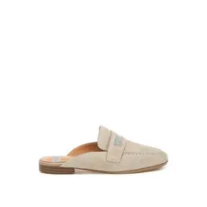 RAG & CO Neutrals Belorose Rhinestone Strap Genuine Suede Mules In Sand By - Black