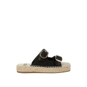 RAG & CO Palala Genuine Soft Leather Square Toe Espadrilles In By - Black