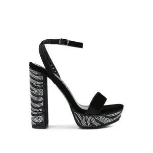 RAG & CO Zircon Rhinestone Patterned High Heel Sandals In By - Black