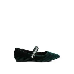 RAG & CO Dresden Diamante Brooch Velvet Ballerinas In By - Green