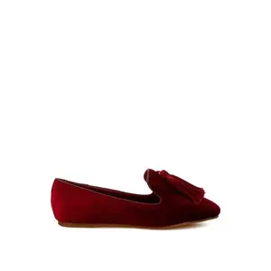 RAG & CO Tromso Iconic Tassel Detail Velvet Loafers In Burgundy By - Red