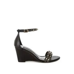 RAG & CO Nidara Studs Embellished Genuine Leather Sandals In By - Black