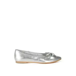 RAG & CO Bromelia Metallic Pleather Bow Ballerinas In By - Silver